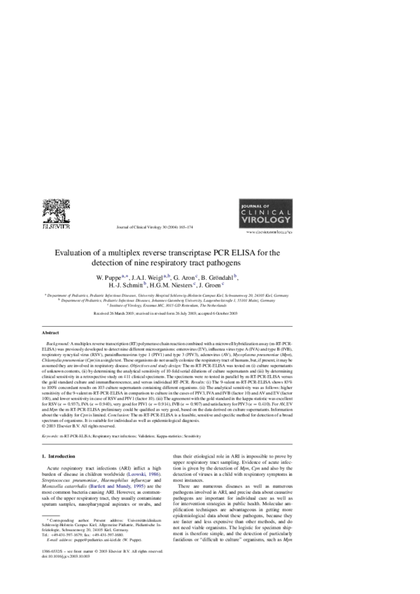 (PDF) Evaluation of a multiplex reverse transcriptase PCR ELISA for the detection of nine ...