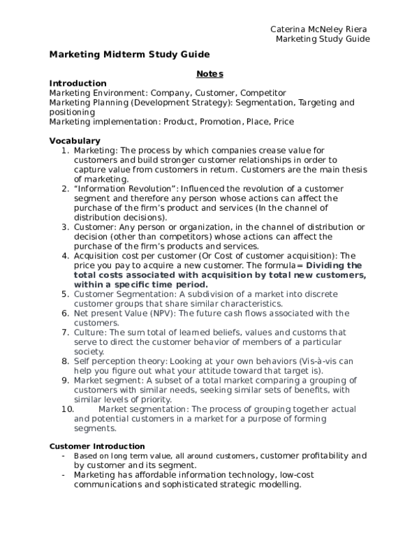 Marketing Study Guide