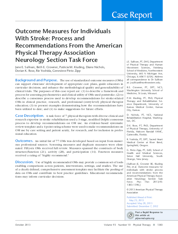 (PDF) Outcome Measures for Individuals With Stroke: Process and ...