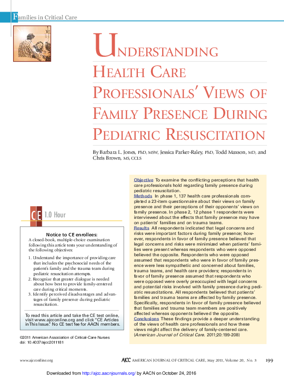 (PDF) Understanding Health Care Professionals' Views of Family Presence During Pediatric ...