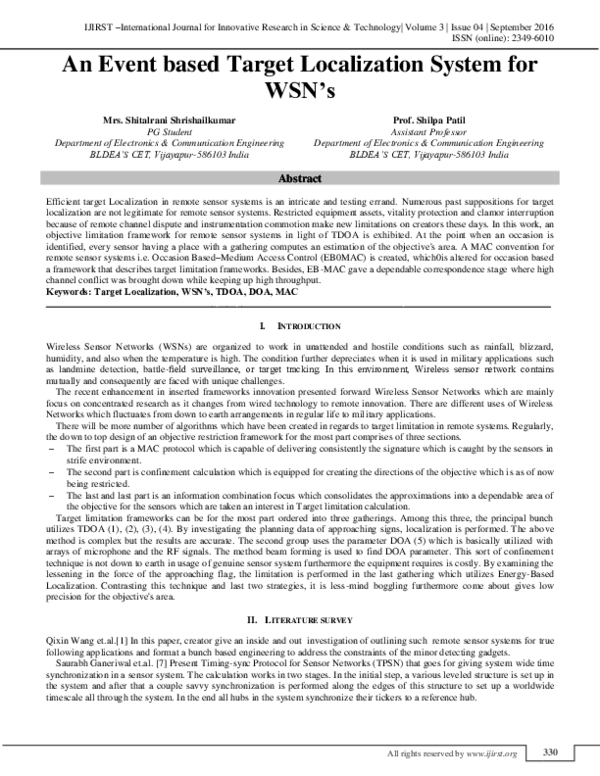 (PDF) An Event based Target Localization System for WSN's