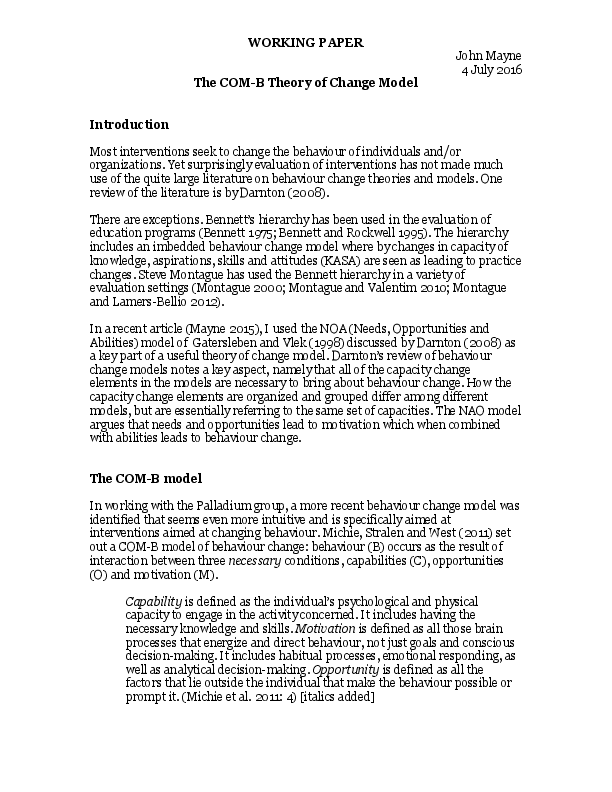 (PDF) The COM-B Theory of Change Model