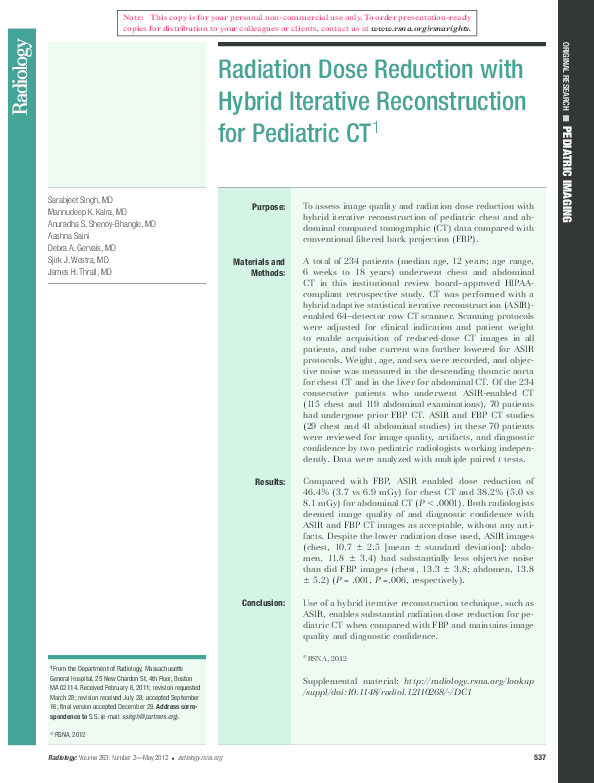 Pdf Reduced Dose Ct With Model Based Iterative Reconstruction Compared To Standard Dose Ct Of