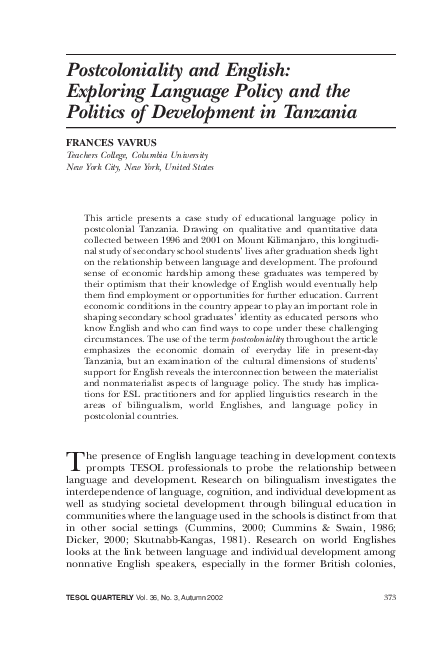 (PDF) Postcoloniality and English: Exploring Language Policy and the ...