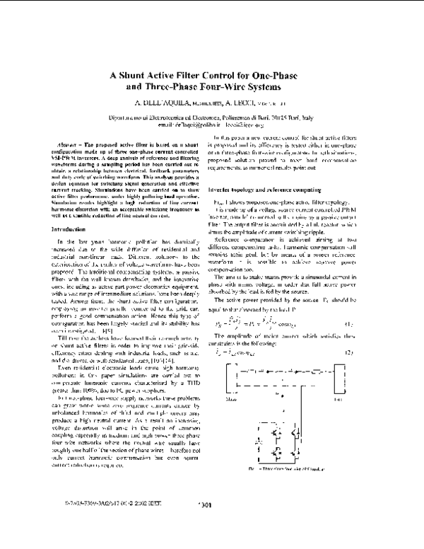 (PDF) A shunt active filter control for one-phase and three-phase four-wire systems