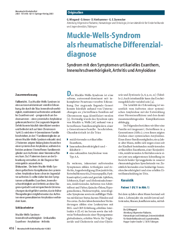 (PDF) Muckle-Wells-Syndrom als rheumatische Differenzialdiagnose