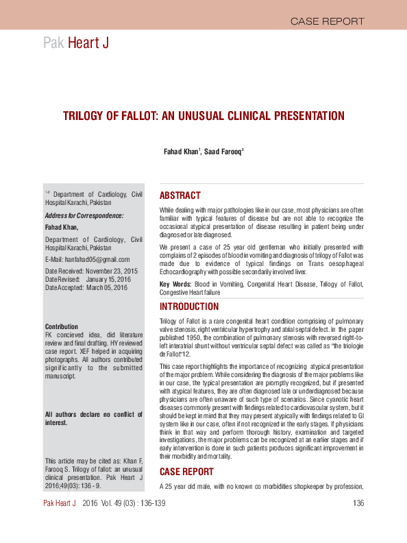(PDF) Trilogy of Fallot: Atypical Clinical Case