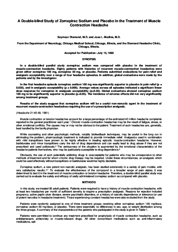 (PDF) A Double-blind Study of Zomepirac Sodium and Placebo in the ...