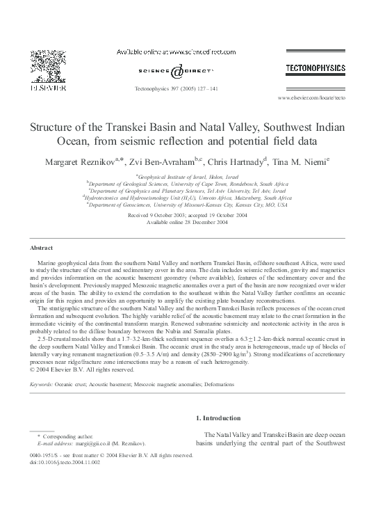 (PDF) Structure of the Transkei Basin and Natal Valley, Southwest ...