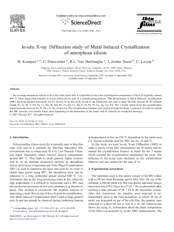 (PDF) In-situ X-ray diffraction study of Metal Induced Crystallization ...
