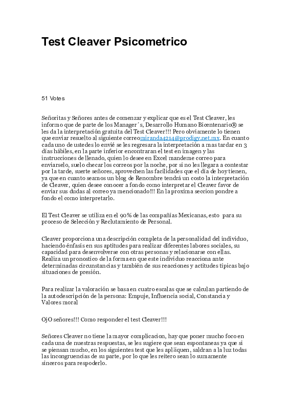 (DOC) Test Cleaver Psicometrico