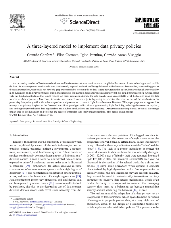 (PDF) A three-layered model to implement data privacy policies