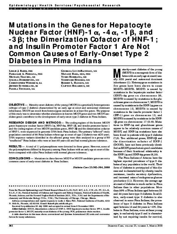 (PDF) Mutations in the genes for hepatocyte nuclear factor (HNF)-1alpha ...