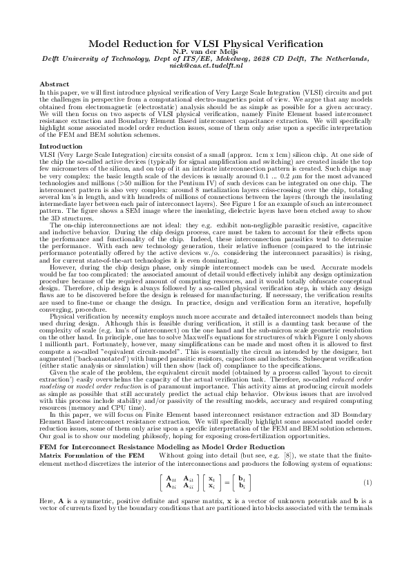 (PDF) Model reduction for VLSI physical verification