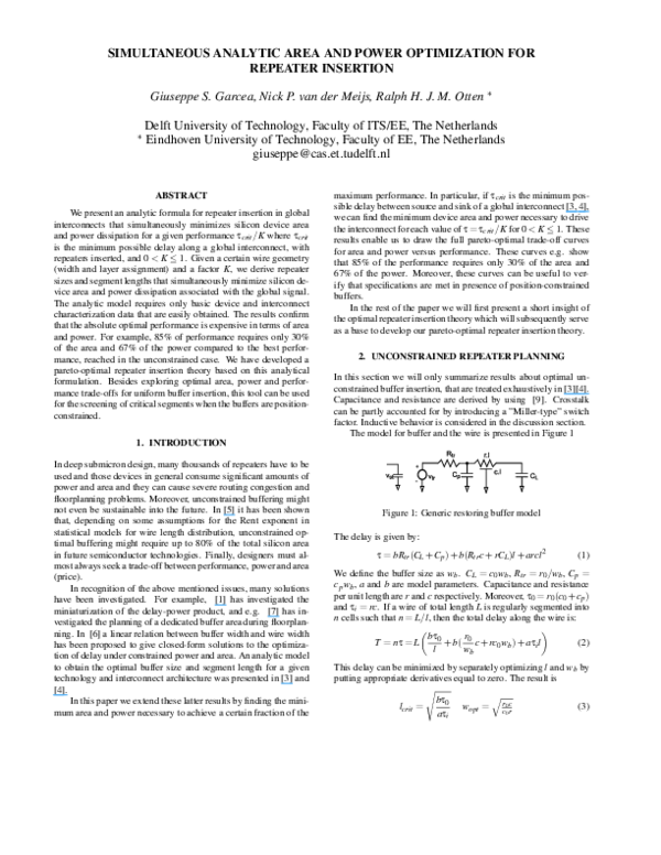 (PDF) Simultaneous analytic area and power optimization for repeater insertion