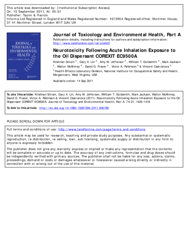 (PDF) Neurotoxicity Following Acute Inhalation Exposure to the Oil ...