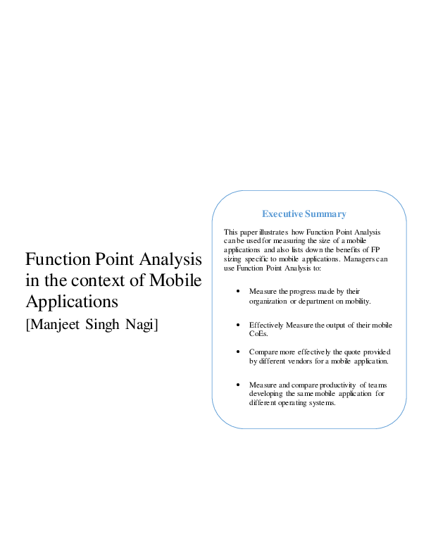 (PDF) Function Point Analysis in the context of Mobile Applications