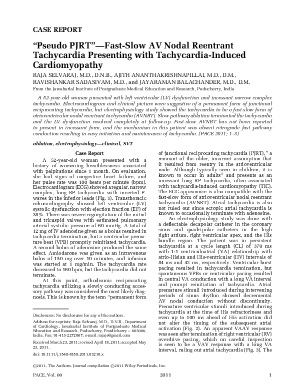 (PDF) “Pseudo PJRT”-Fast-Slow AV Nodal Reentrant Tachycardia Presenting ...
