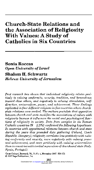 (PDF) Church-State Relations and the Association of Religiosity With ...