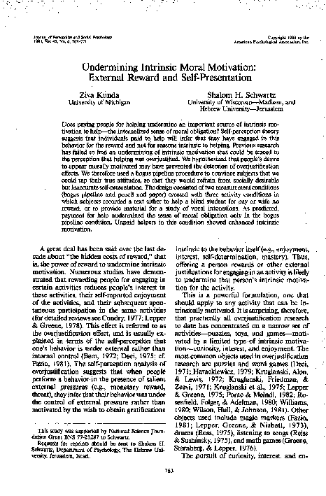 (PDF) Undermining intrinsic moral motivation: External reward and self ...
