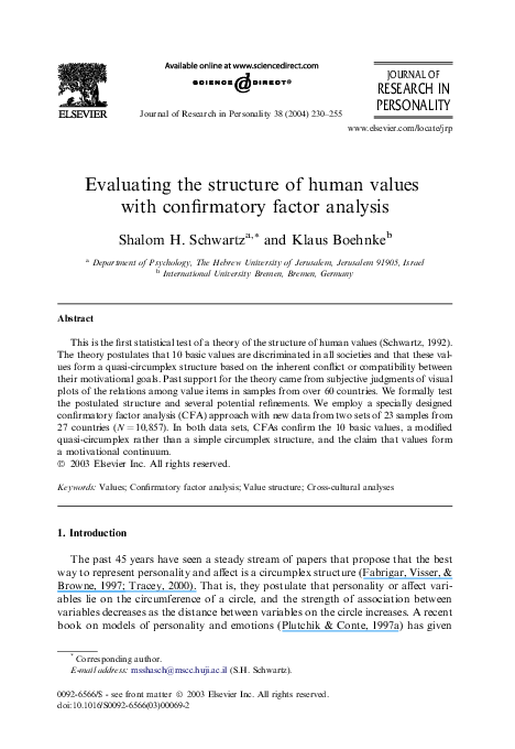 (PDF) Evaluating the structure of human values with confirmatory factor ...