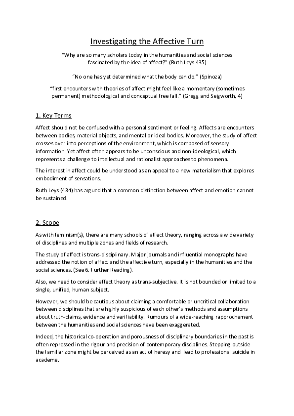 (PDF) Investigating the Affective Turn
