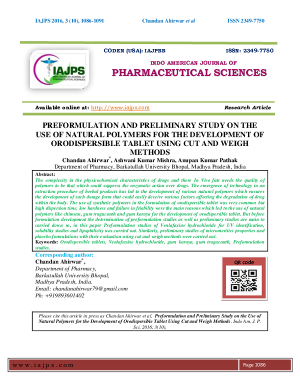 (PDF) PREFORMULATION AND PRELIMINARY STUDY ON THE USE OF NATURAL ...