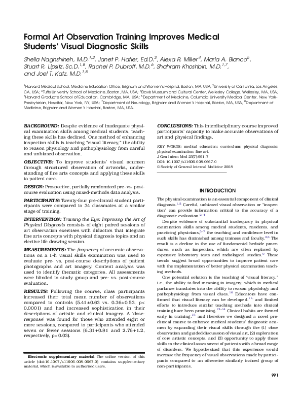 (PDF) Formal Art Observation Training Improves Medical Students’ Visual ...