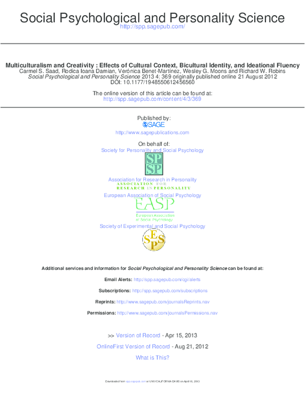 (PDF) Multiculturalism and Creativity: Effects of Cultural Context ...