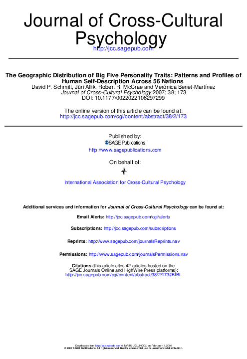 (PDF) Human Self-Description Across 56 Nations The Geographic ...