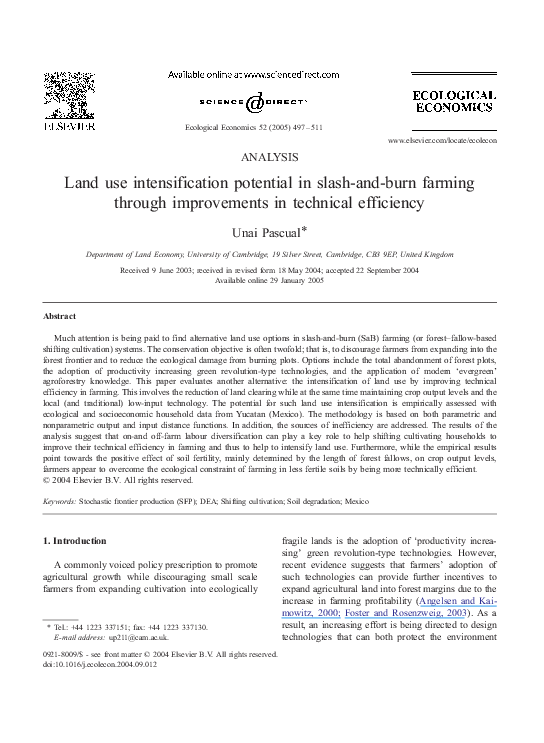 (PDF) Land use intensification potential in slash-and-burn farming ...