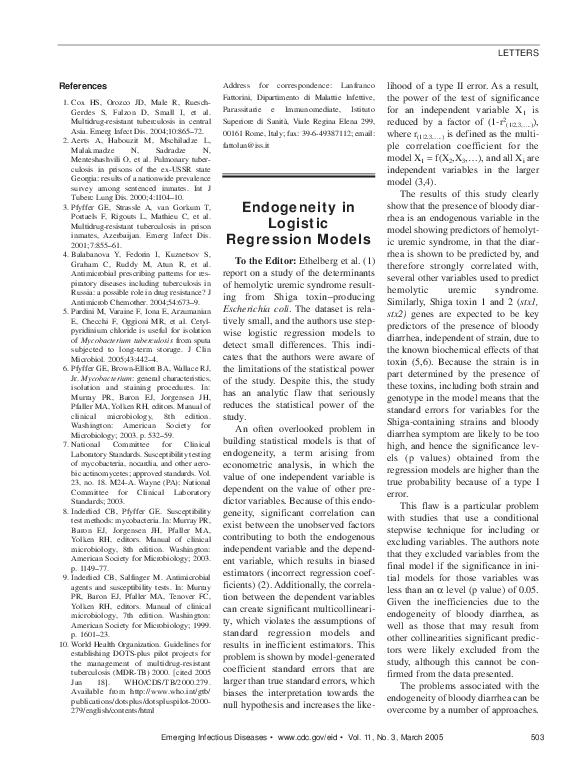 (PDF) Endogeneity in Logistic Regression Models