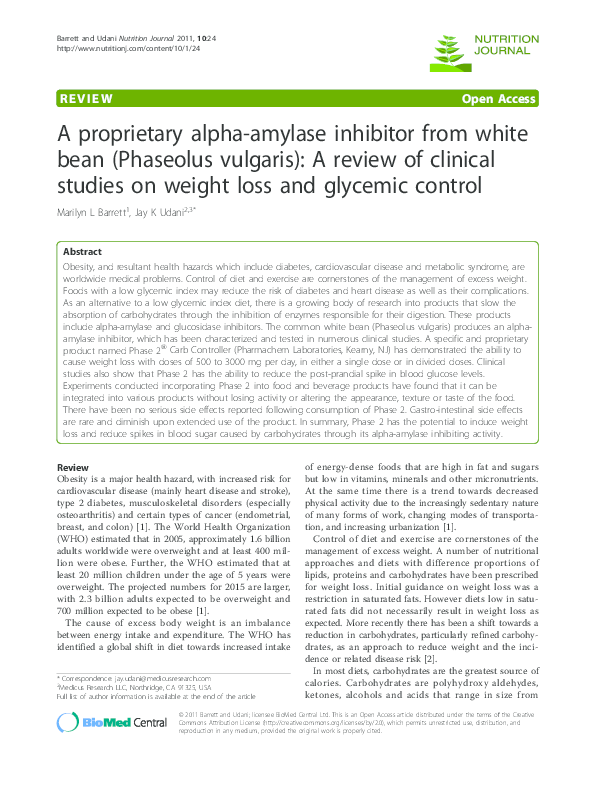 (PDF) A proprietary alpha-amylase inhibitor from white bean (Phaseolus ...