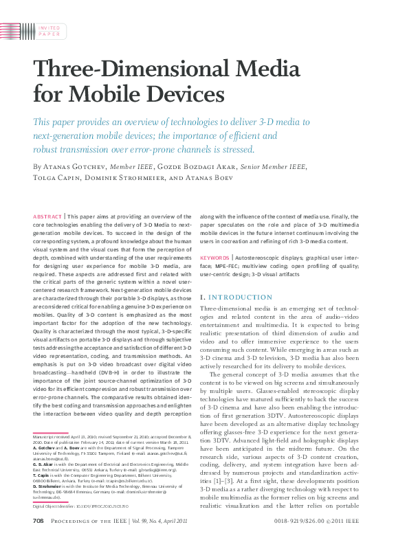 (PDF) Three-Dimensional Media for Mobile Devices