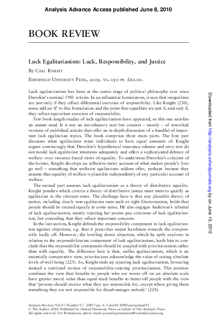 (PDF) Luck Egalitarianism: Equality, Responsibility, and Justice * By ...