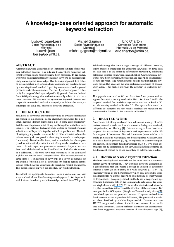 (PDF) Automated Keyword Extraction with Knowledge Bases
