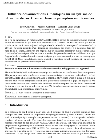 (PDF) Influence des annotations sémantiques sur un système de détection de coréférence à base de ...