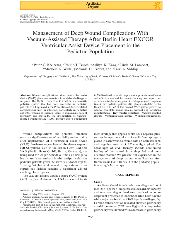 (PDF) Management of Deep Wound Complications With Vacuum-Assisted ...