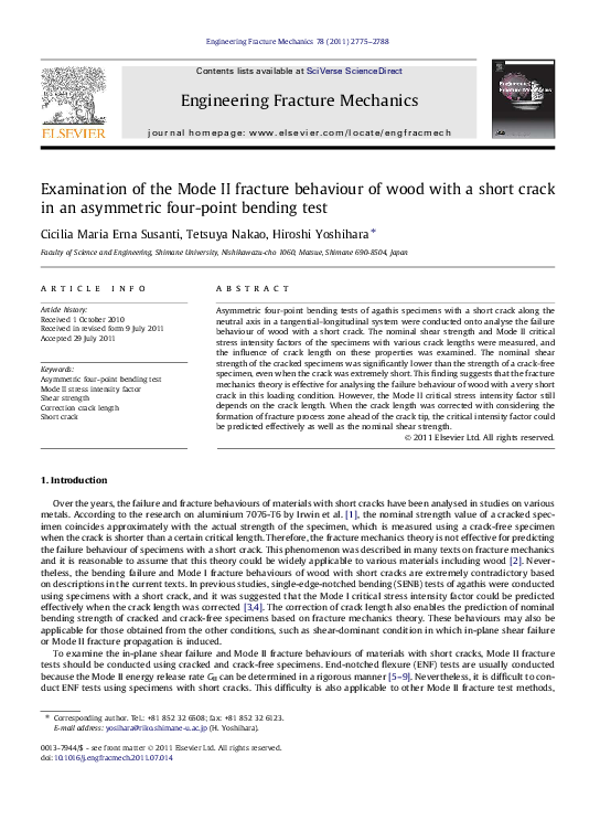 Pdf Examination Of The Mode Ii Fracture Behaviour Of Wood With A