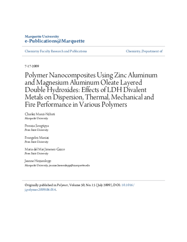 (PDF) Polymer nanocomposites using zinc aluminum and magnesium aluminum ...