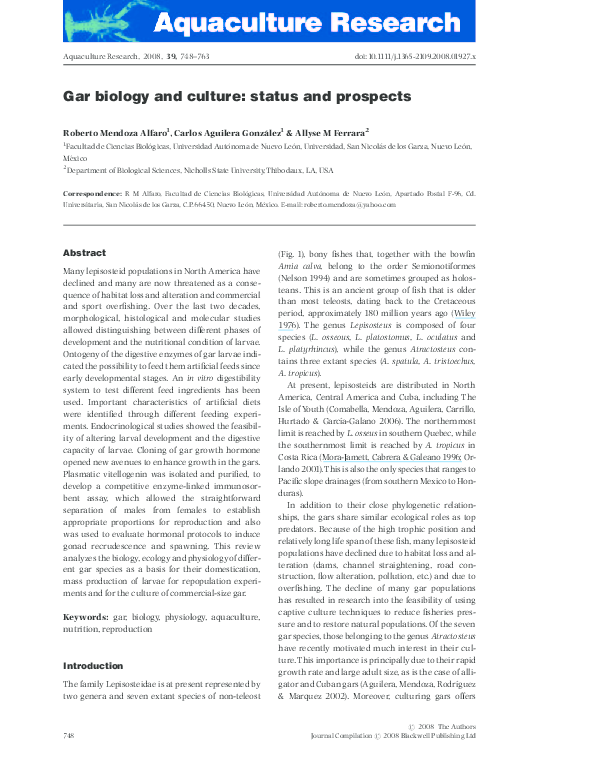 (PDF) Gar biology and culture: status and prospects