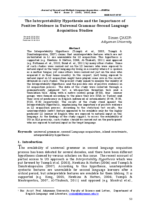 (PDF) The Interpretability Hypothesis and the Importance of Positive ...