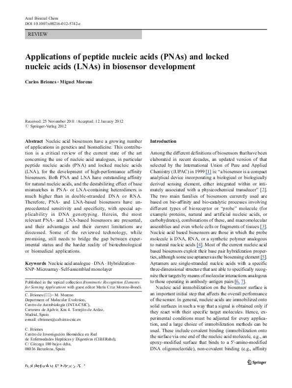 Pdf Applications Of Peptide Nucleic Acids Pnas And Locked Nucleic 8509