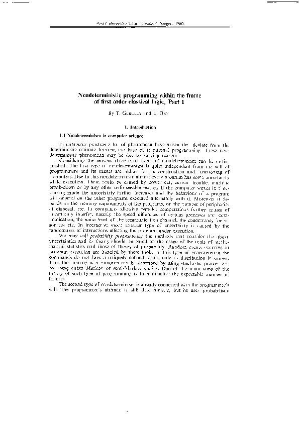 (PDF) Nondeterministic programming within the frame of first order classical logic, Part I