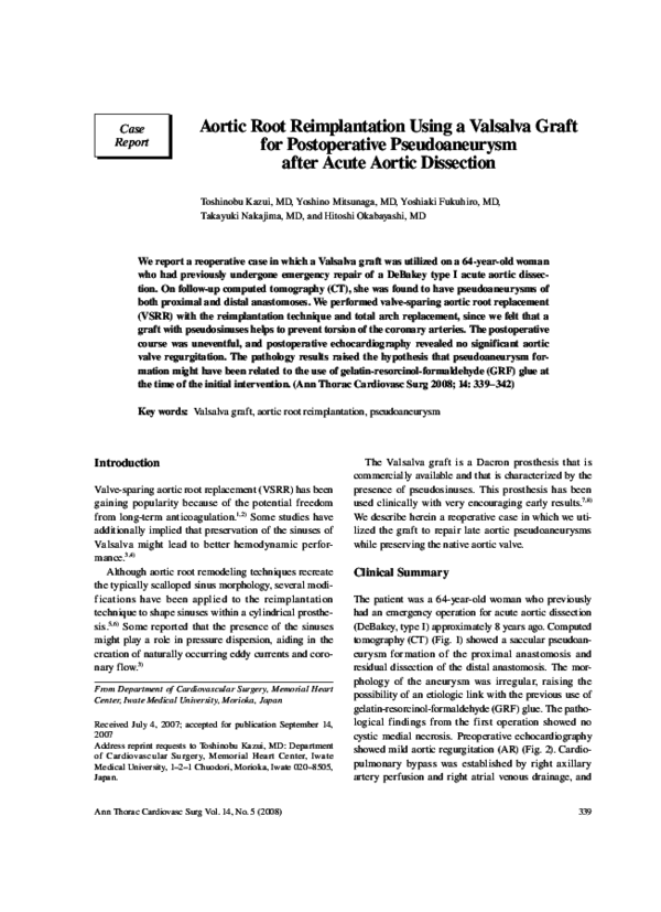 (PDF) Aortic Root Reimplantation Using a Valsalva Graft for ...