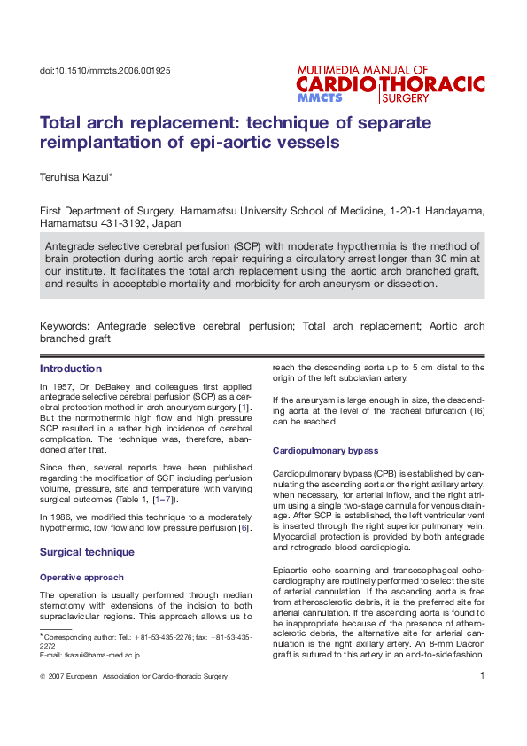 (PDF) Total arch replacement: technique of separate reimplantation of ...