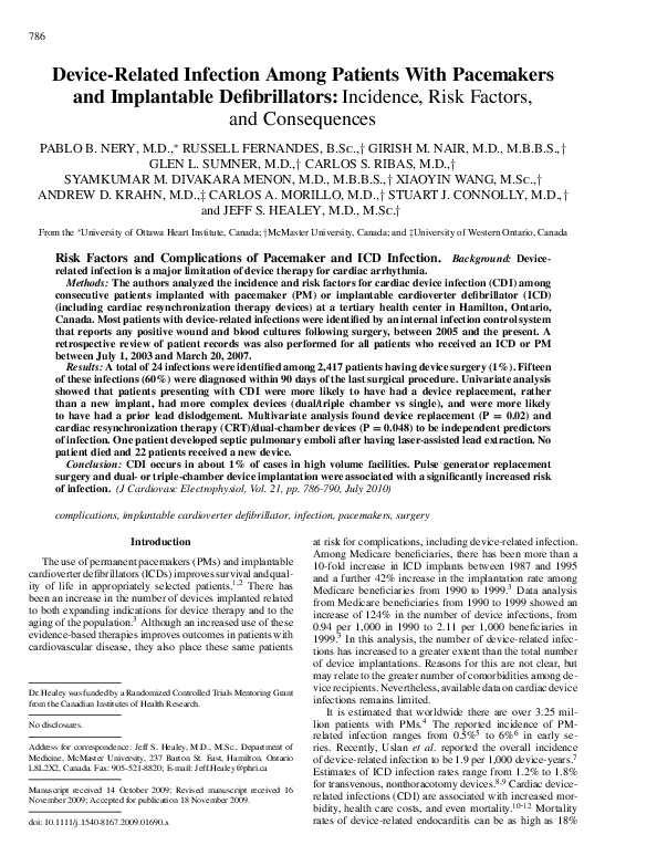 (PDF) Device-Related Infection Among Patients With Pacemakers and ...