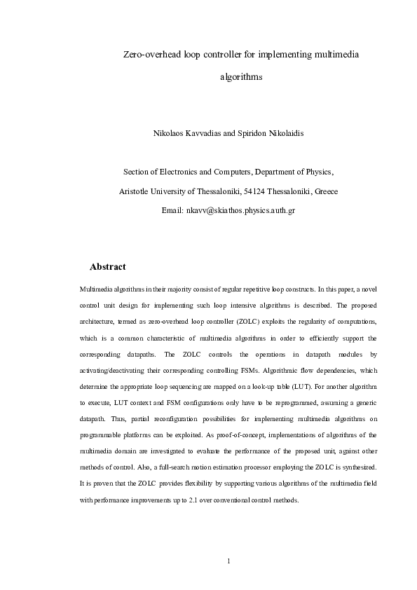 (PDF) Zero-overhead loop controller for implementing multimedia algorithms
