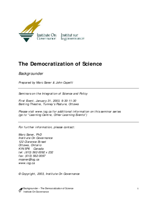 (PDF) (2003) Democratization Science - Backgrounder