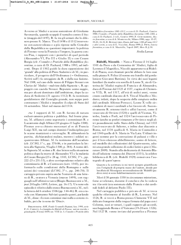 (PDF) Ridolfi, Niccolò in Machiavelli. Enciclopedia machiavelliana ...